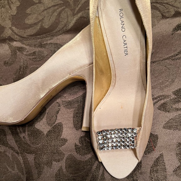 Roland Cartier | Shoes | Roland Cartier Gold Satin With Rhinestones Toe ...